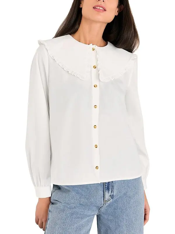 Whistles Cotton Collar Detail Top - White