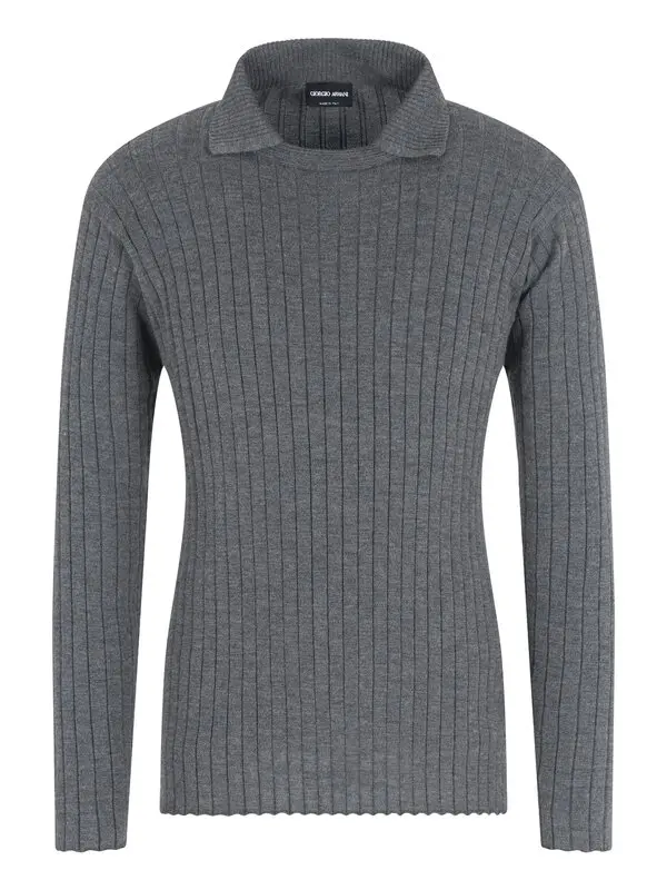 Giorgio Armani Ribbed Cashmere And Silk Jumper - Grey