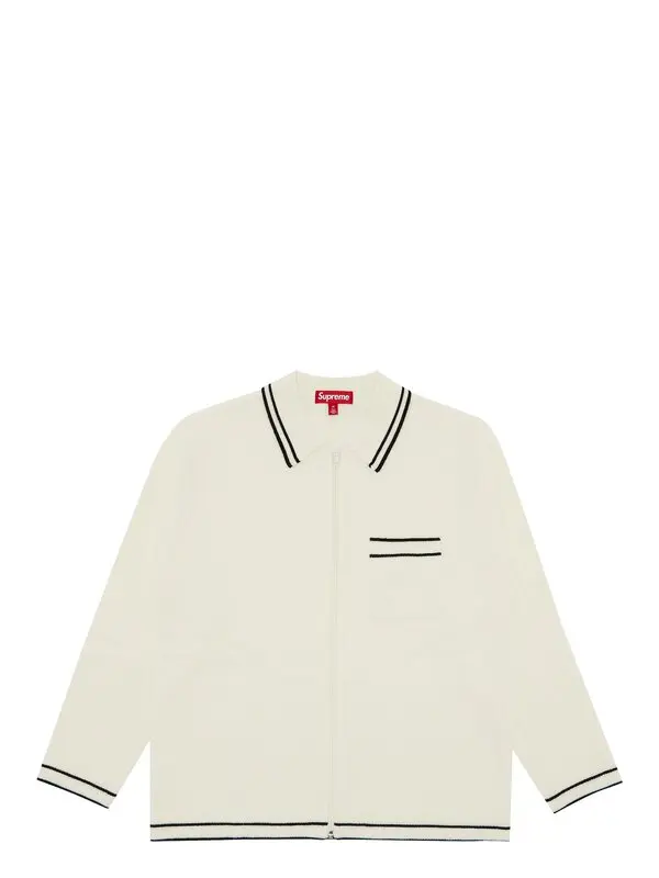 Supreme Zip-up Polo Sweater - White