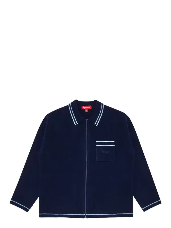 Supreme Zip Up Polo Sweater - Blue