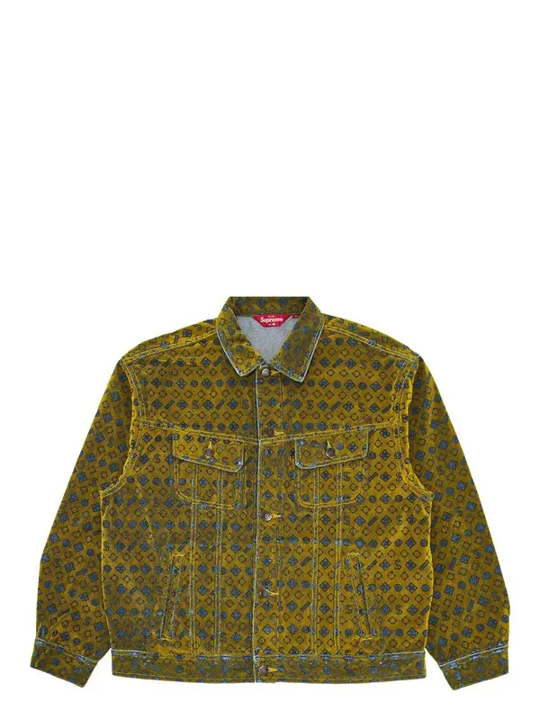 Supreme Flocked Denim Trucker Jacket - Yellow