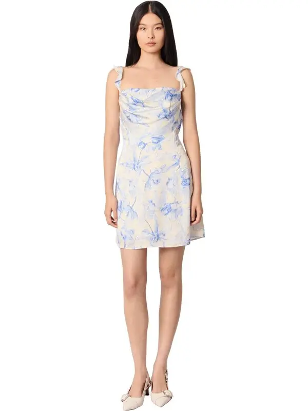 Maje Patterned Mini Dress - Blue Flower Print Ecru Base