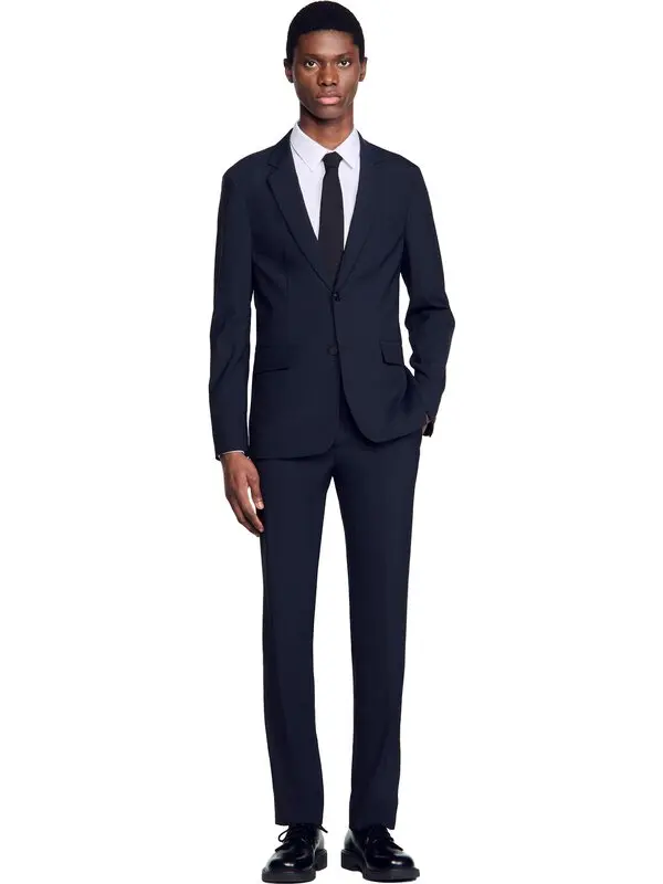 Sandro Wool Suit Jacket - Navy Blue