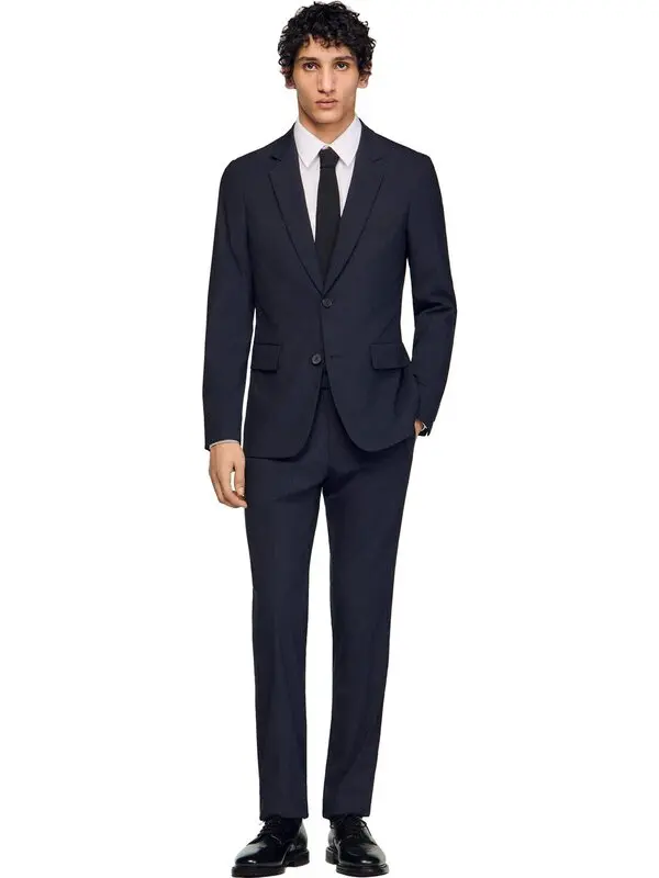 Sandro Wool Suit Jacket - Navy Blue