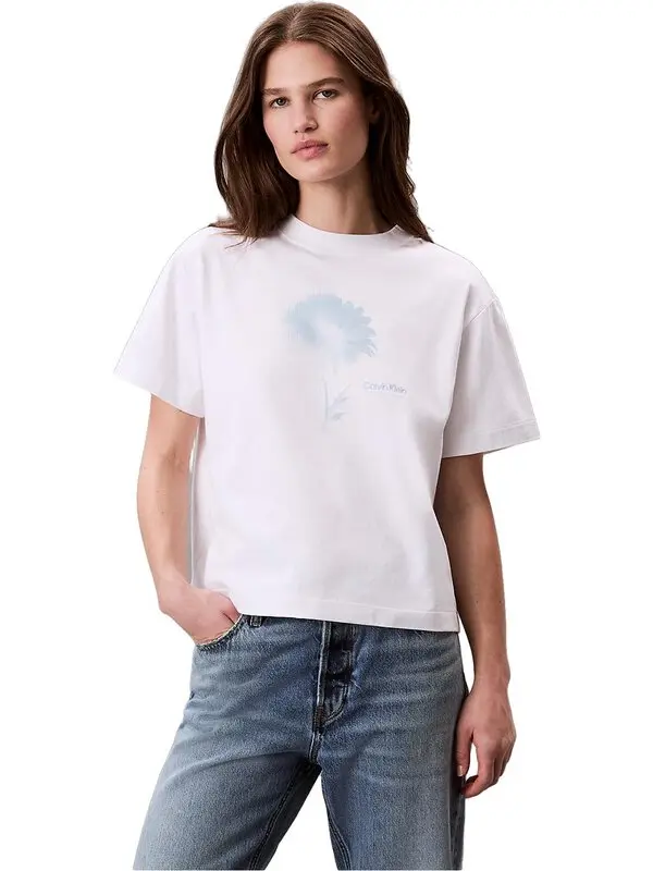 Calvin Klein Boxy T-shirt With Floral Graphic - Brilliant White