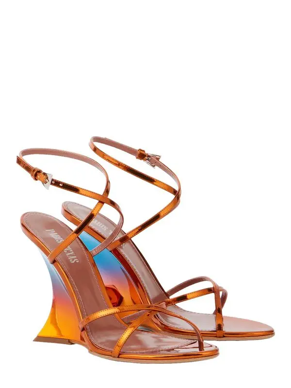 Paris Texas Nina 105 Mirrored Leather Wedge Sandals - Orange