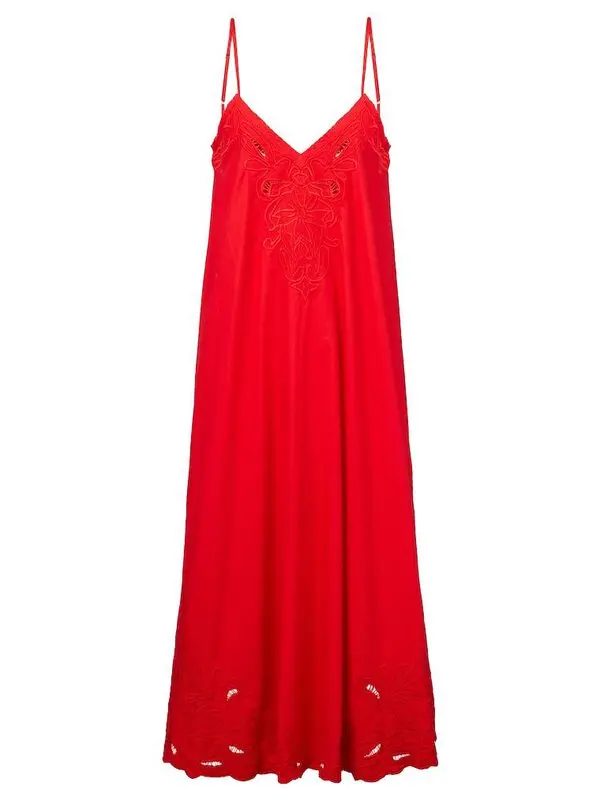 JULIET DUNN Embroidered Cotton Poplin Midi Dress - Red