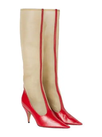 THE ROW Mesh And Leather Knee-high Boots - Red