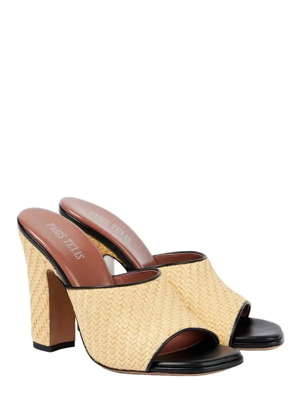 Paris Texas Ava 100 Raffia And Leather Mules - Neutrals