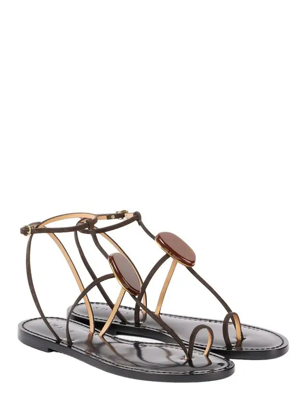 AMANU Cairo Embellished Leather Sandals - Brown