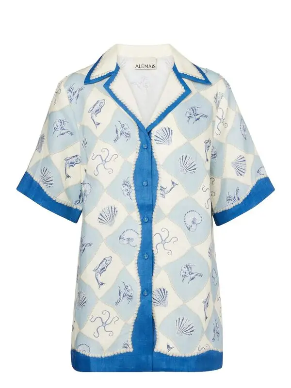 ALEMAIS Alémais Pia Printed Linen Shirt - Blue