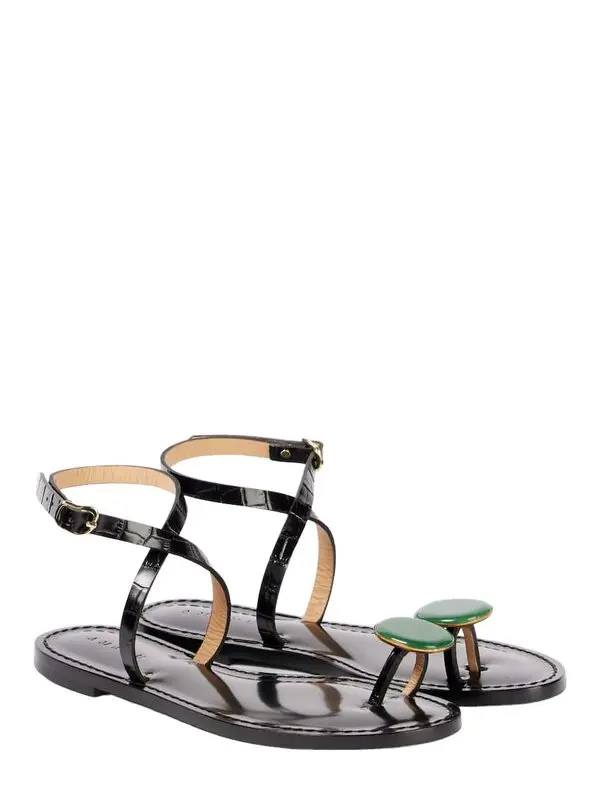 AMANU Kigali Embellished Leather Sandals - Black