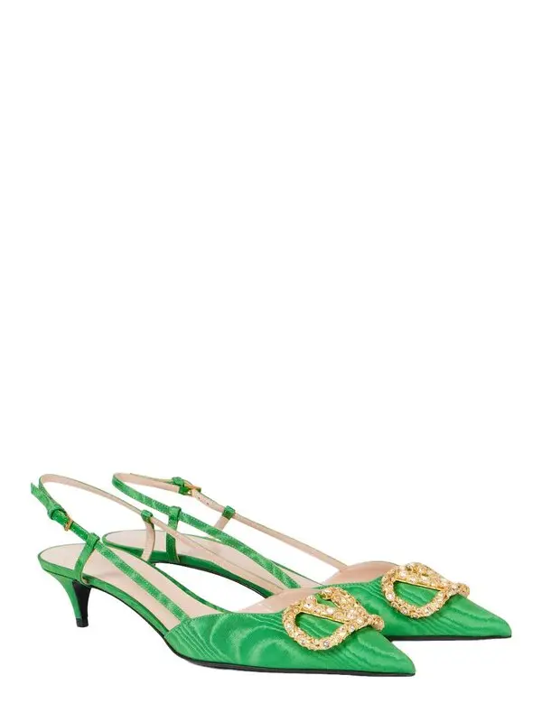 Valentino Garavani Vlogo 40 Satin Slingback Pumps - Green
