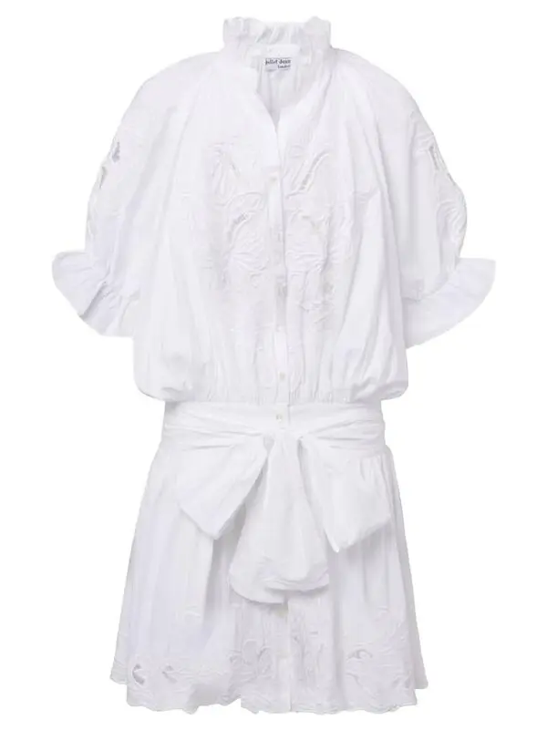 JULIET DUNN Embroidered Cotton Poplin Minidress - White