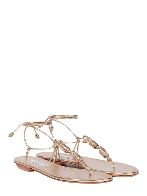 AQUAZZURA Oaxaca Metallic Thong Sandals - Gold