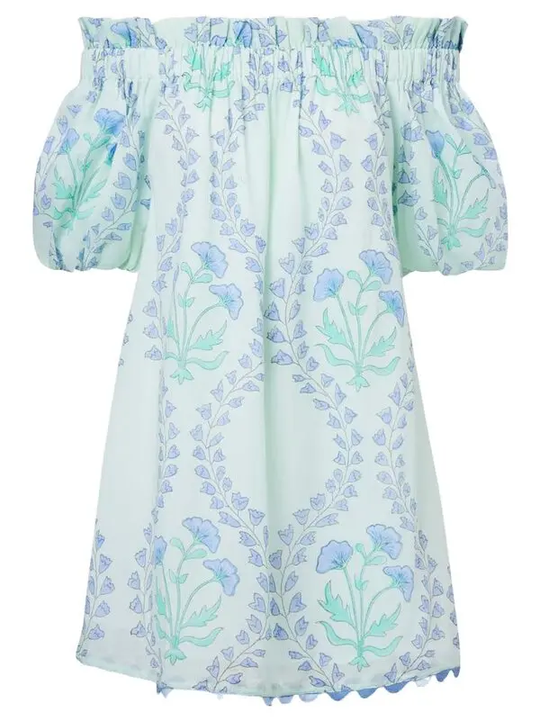 JULIET DUNN Printed Off-shoulder Mini Dress - Blue
