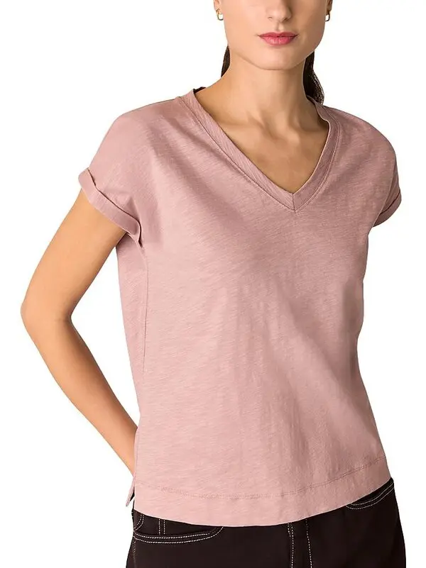 Whistles Willa V-neck Cap-sleeve Tee - Dusty Pink