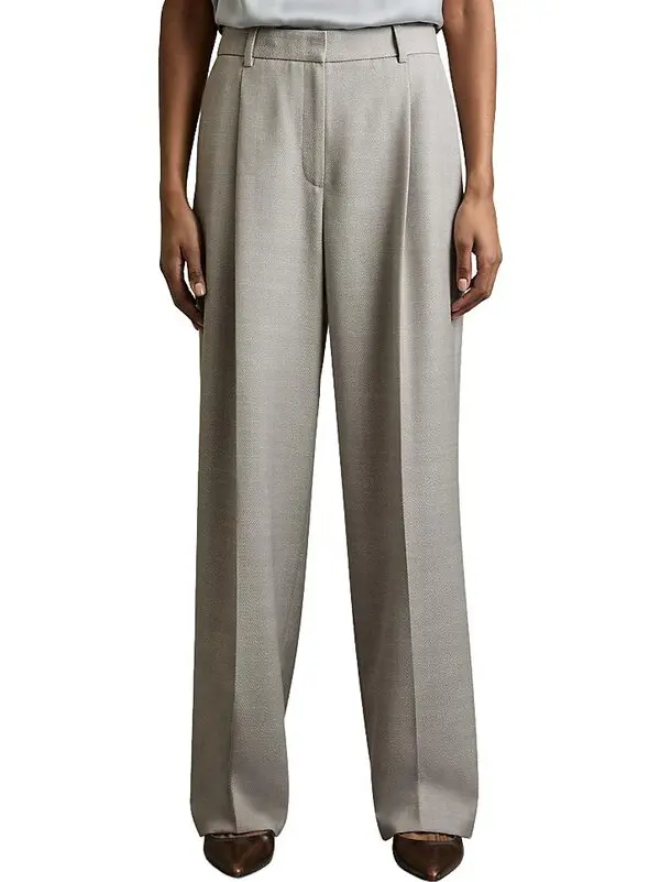 REISS Harper Textured Wide Leg Trousers - Grey