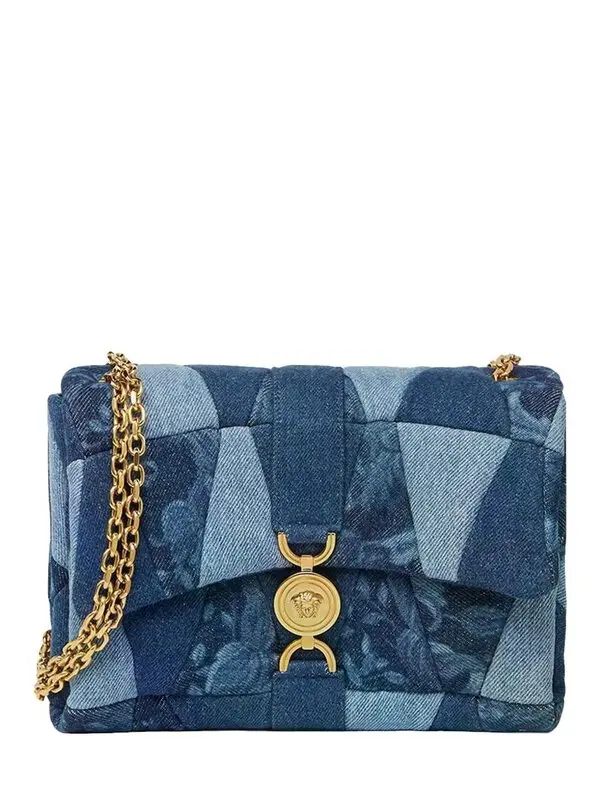 Versace Kleio Denim Quilted Shoulder Bag - Blue
