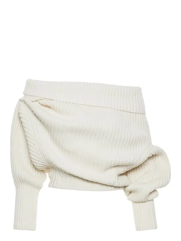 A.W.A.K.E. Mode Buttoned Ribbed-knit Sweater - Ivory