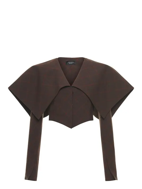 A.W.A.K.E. Mode Collared Cropped Blazer - Brown