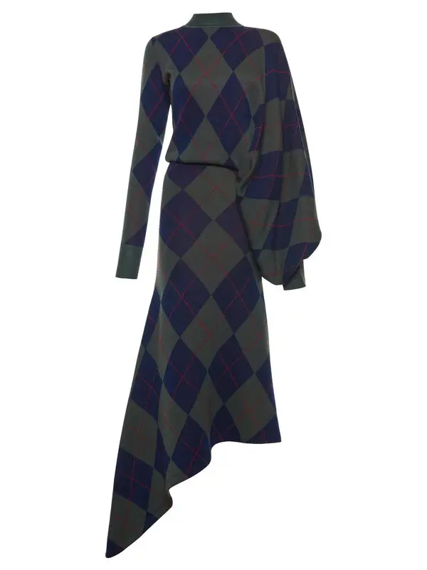 A.W.A.K.E. Mode Argyle-knit Wool Midi Dress - Multi