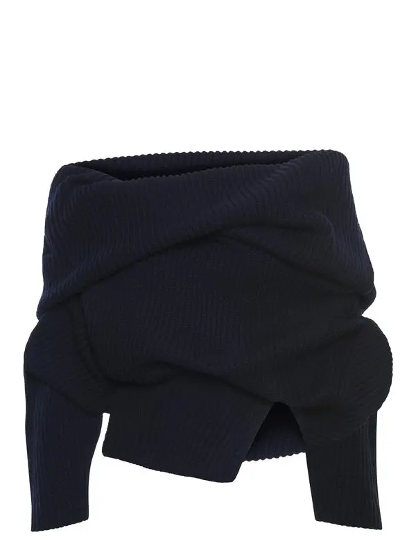 A.W.A.K.E. Mode Off-the-shoulder Wool Sweater - Navy