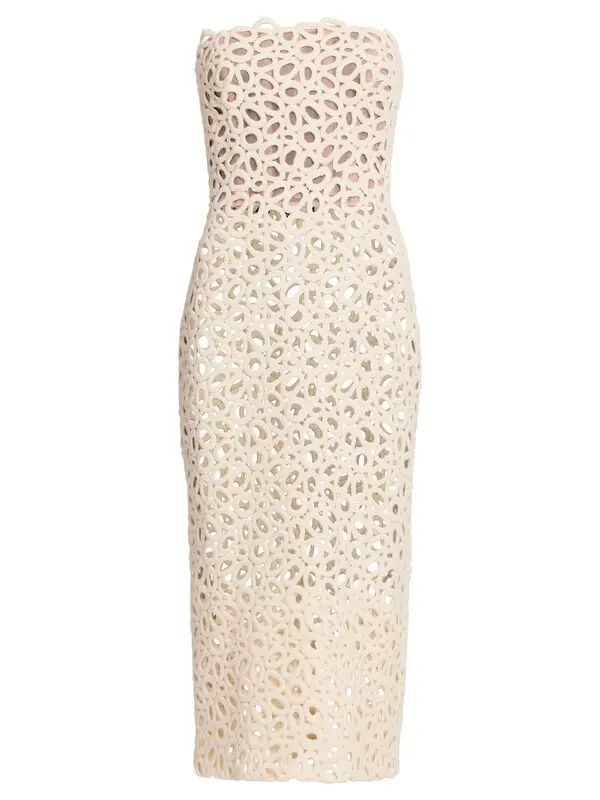 Elie Saab Strapless Macrame Midi Dress - White
