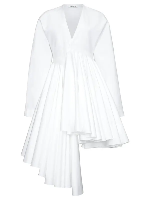 Alaïa Asymmetrical Pleated Hem Belt Dress - Blanc