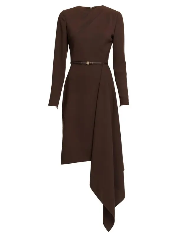 Elie Saab Belted Cady Midi Dress - Brown
