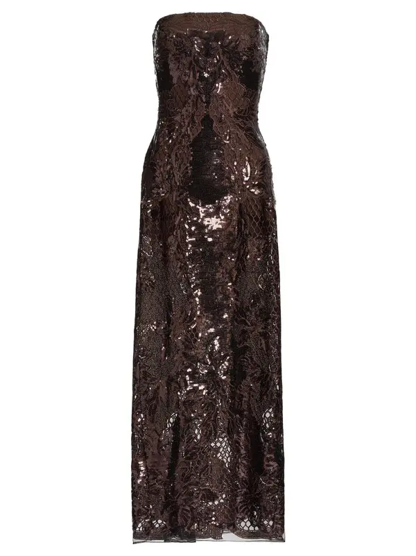 Elie Saab Sequined Tulle Midi Dress - Brown