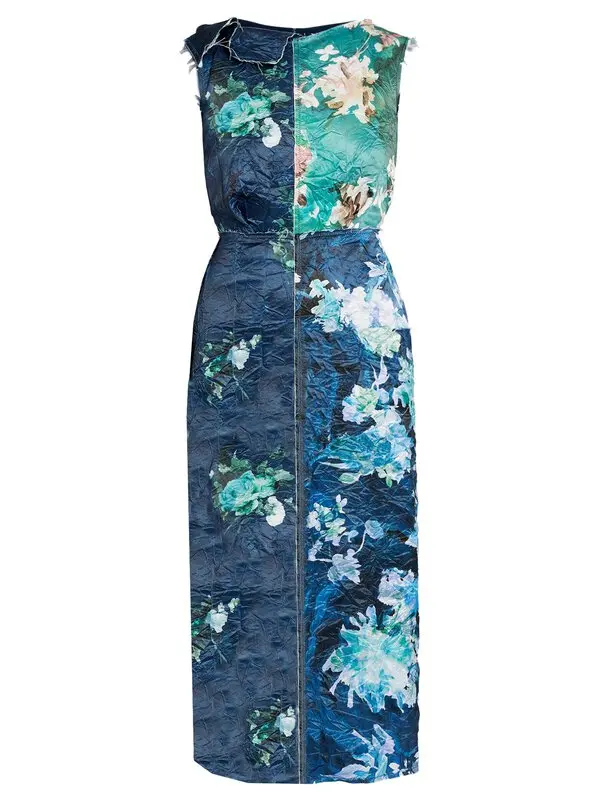 Erdem Floral-collage Satin Midi Dress - Navy