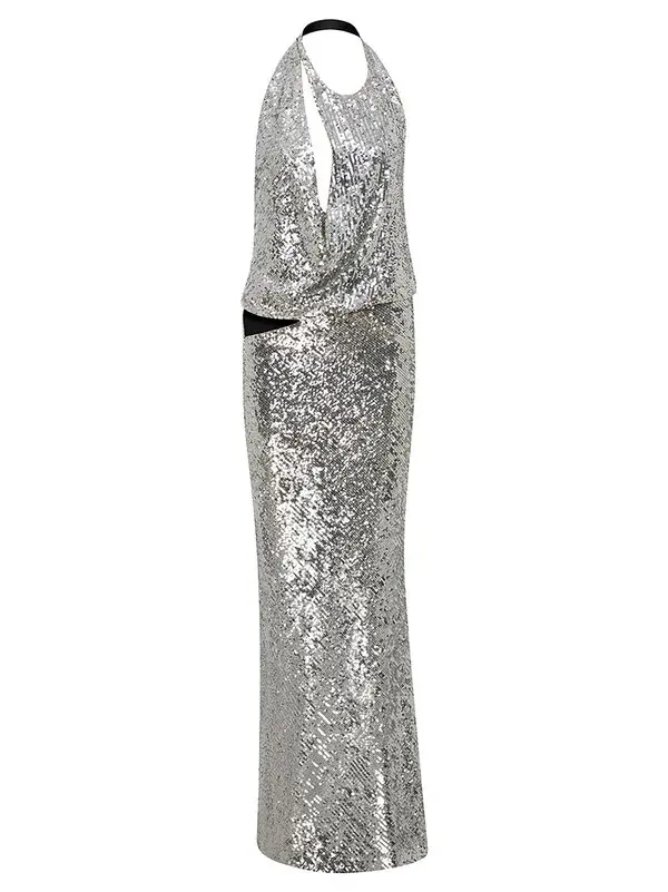 Ila Lone Cutout Sequined Maxi Halter Dress - Silver
