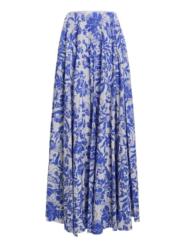 S.S.DALEY Kate Pleated Floral Crepe Maxi Skirt - Blue