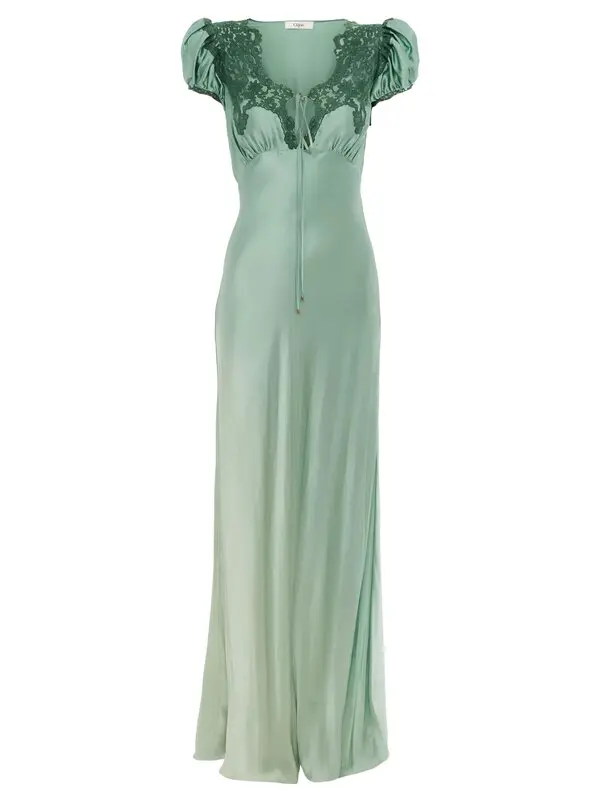 Chloé Lace-trimmed Silk Satin Maxi Dress - Green