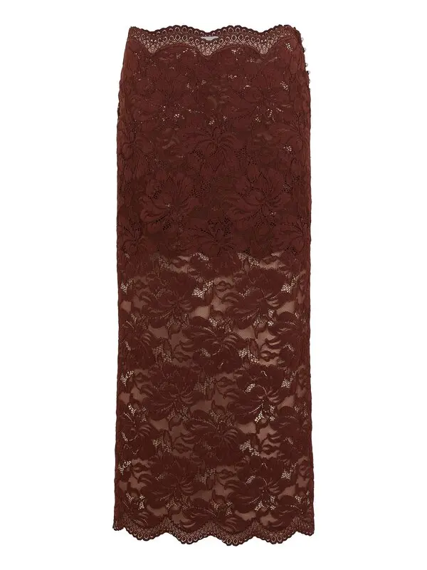 Rabanne Floral Lace Midi Skirt - Burgundy