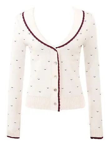 House Of Cb Marla Contrast-trim Jacquard Knitted Cardigan - Ivory