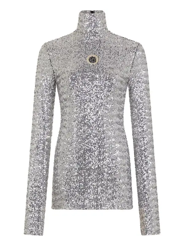 Rabanne Metallic Jersey Top - Silver