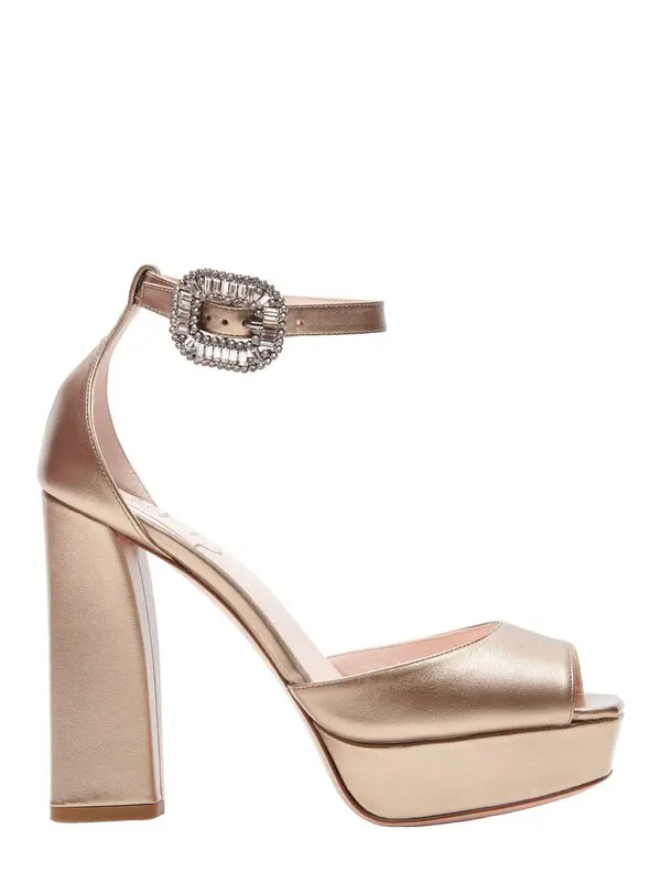 ROGER VIVIER Strass Buckle Platform Sandals - Neutral