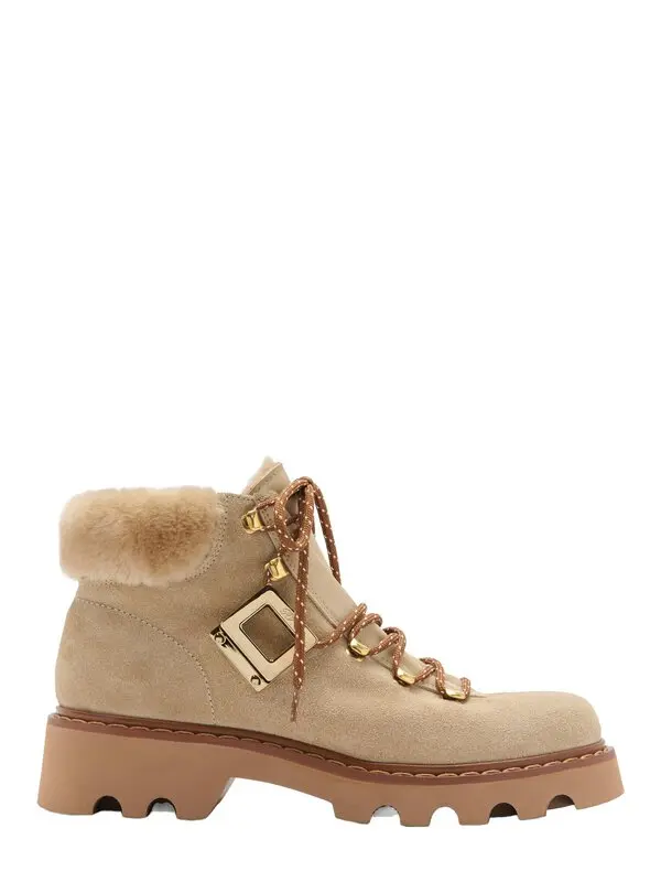 ROGER VIVIER Viv Rangers Truck Shearling Booties - Brown