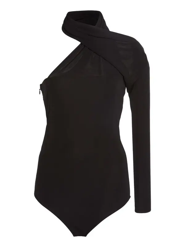 COURREGES Asymmetric Twisted Knit Bodysuit - Black