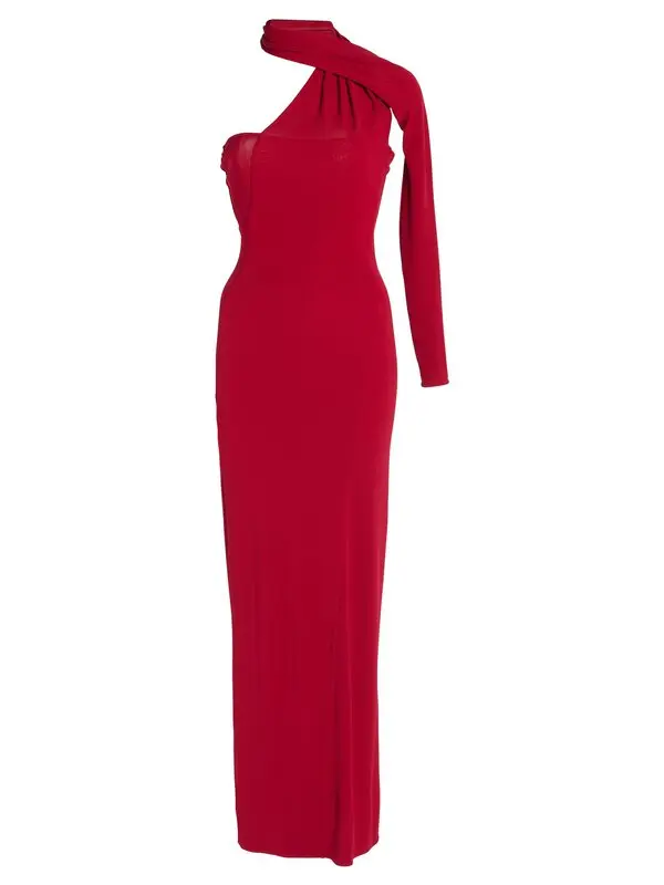 COURREGES Asymmetric Rib-knit Maxi Dress - Red