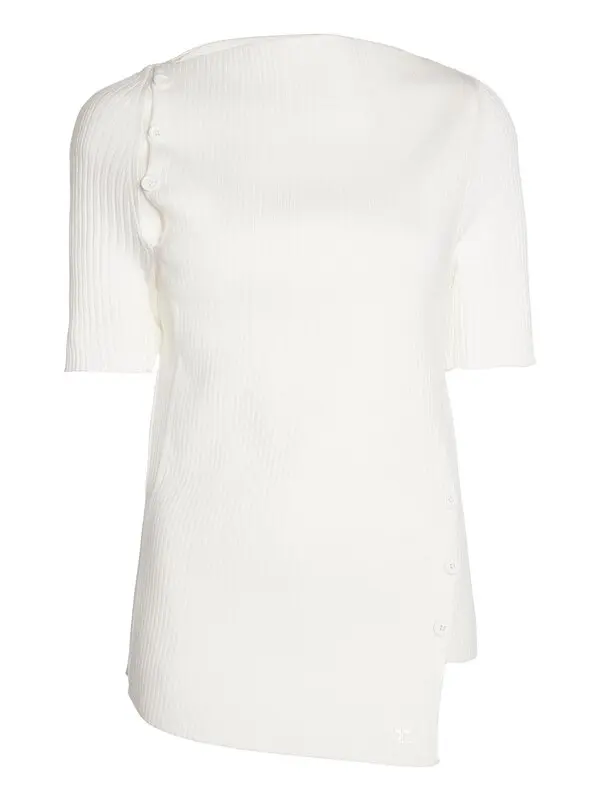 COURREGES Oblique Buttoned Knit Top - White