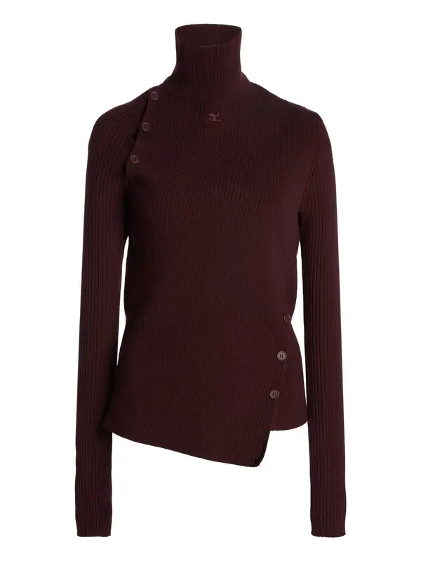 COURREGES Oblique Buttoned Knit Sweater - Burgundy