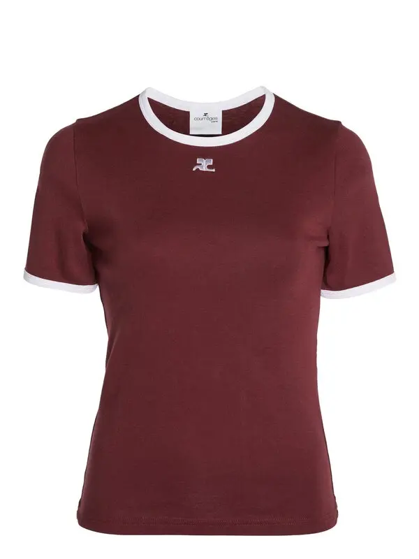 COURREGES Signature Contrast Cotton T-shirt - Burgundy