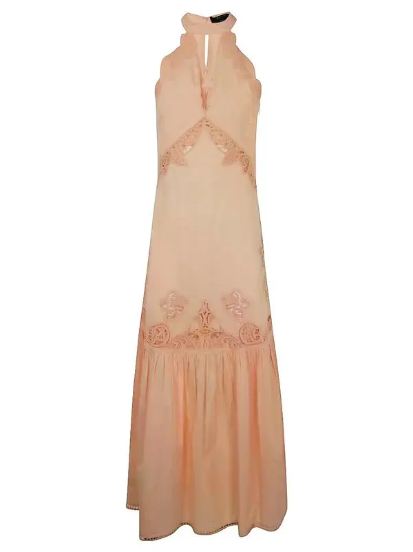 TWINSET Broderie-anglaise Halterneck Maxi Dress - Neutrals