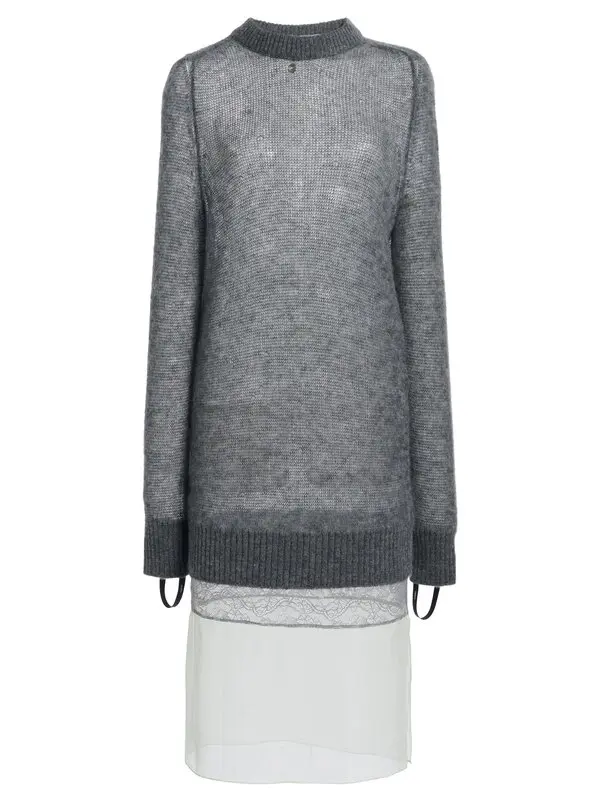 Coperni Layered Wool-blend Midi Dress - Grey