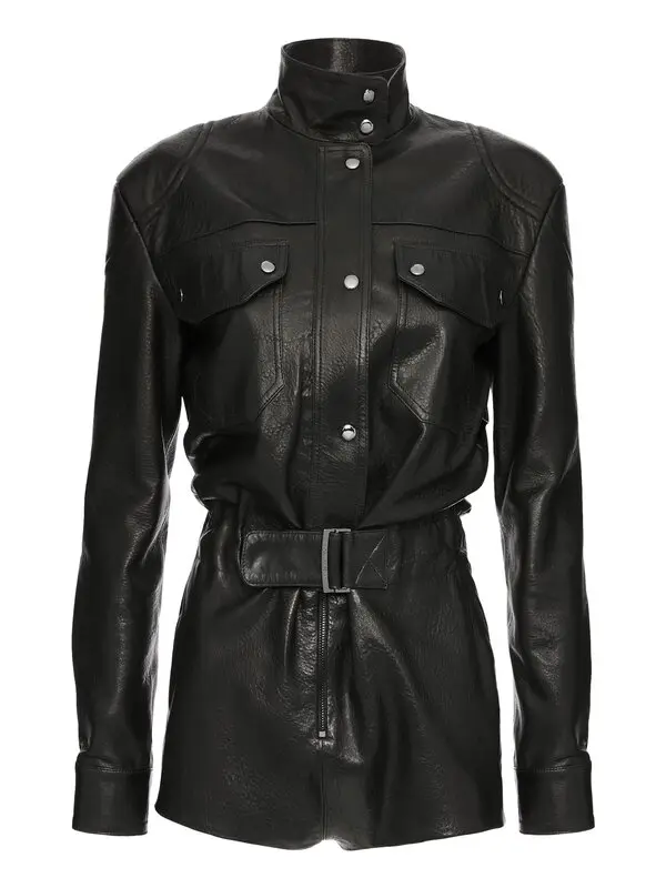 Magda Butrym Belted Leather Bodysuit - Black