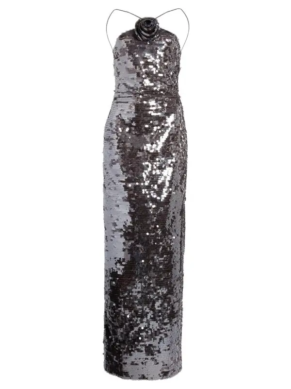 Magda Butrym Floral-appliquéd Sequinned Gown - Silver