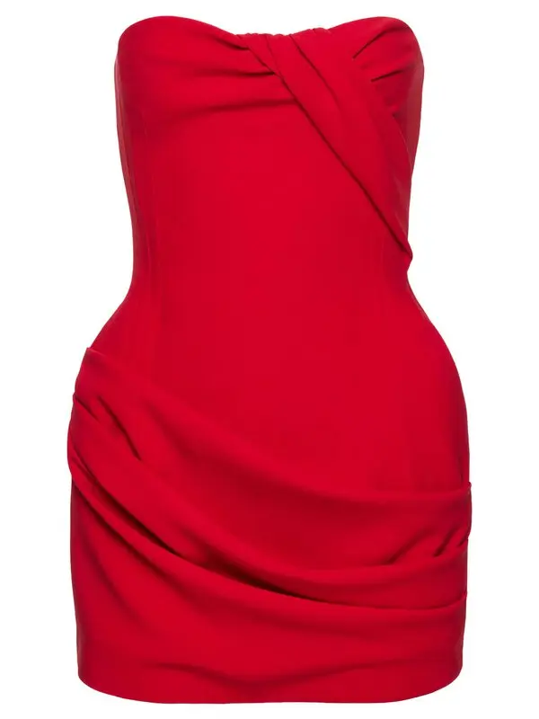 Magda Butrym Gathered Wool-blend Mini Dress - Red